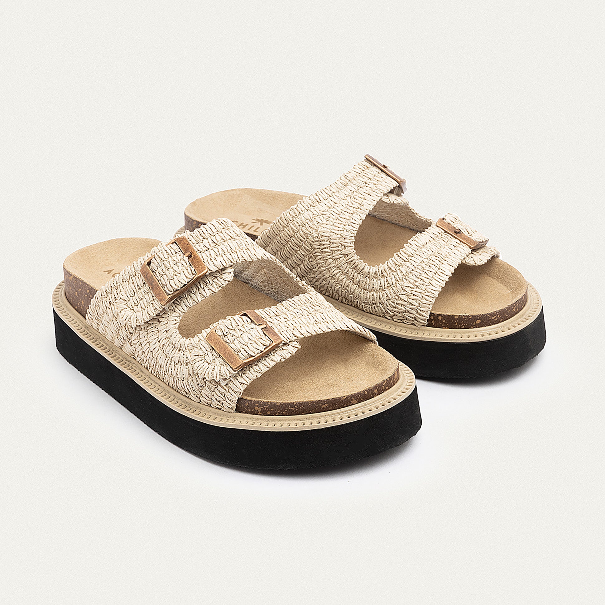Boho Chic Woven Platform Slides | Beige – Achilles Stores